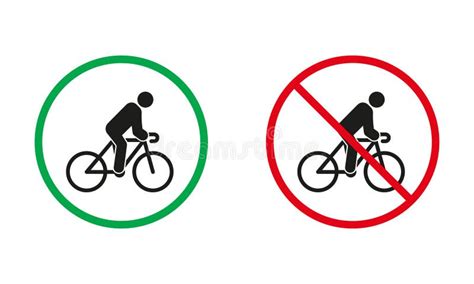 Man On Bike Warning Sign Set Drive Bicycle Allowed And Prohibit