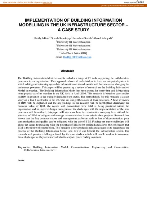 Pdf Implementation Of Building Information Modelling In The Uk