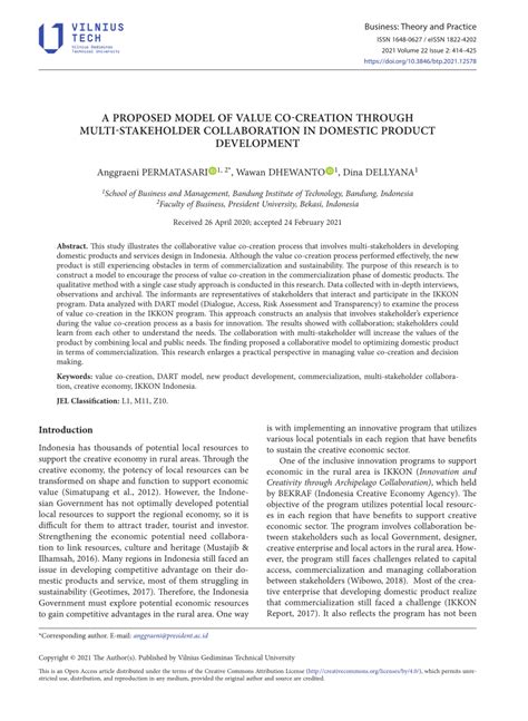 PDF A Proposed Model Of Value Co Creation Through Multi Stakeholder Collaboration In Domestic