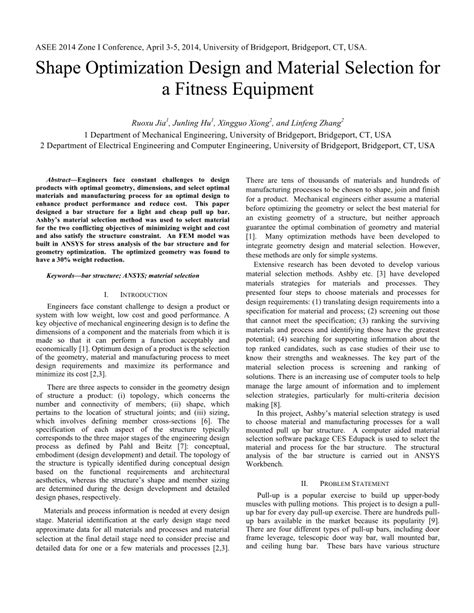 pdf shape optimization design and material selection for a fitness