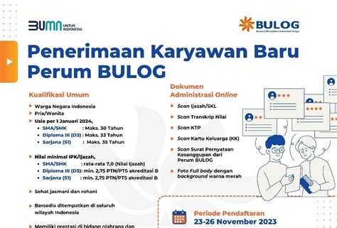 LOKER BUMN Bulog Buka Penerimaan Karyawan Besar Besaran Untuk SMA