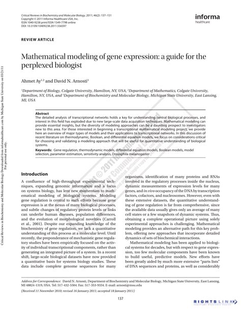 pdf mathematical modeling of gene expression a guide for the