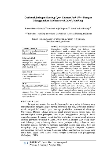 Pdf Optimasi Jaringan Routing Open Shortest Path First Dengan