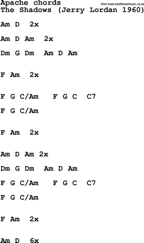 Song Lyrics With Guitar Chords For Apache Guitar Tabs Songs Guitar