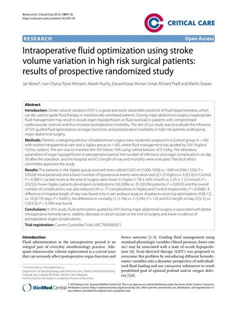 Pdf Intraoperative Fluid Optimization Using Stroke Volume Variation In High Risk Surgical