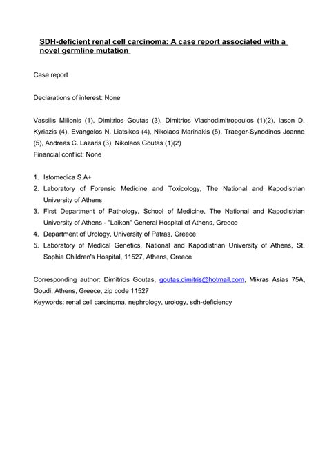 Pdf Sdh Deficient Renal Cell Carcinoma A Case Report Associated With