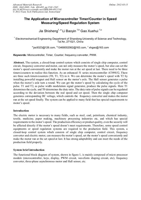 The Application Of Microcontroller Timercounter In Speed Measuring