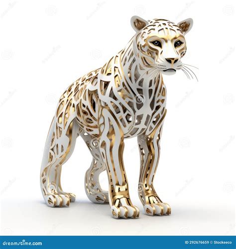 Metallic Cheetah 3d Model On White Background Stock Illustration