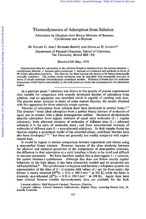 Pdf Thermodynamics Of Adsorption From Solution Adsorption By Graphon From Binary Mixtures Of