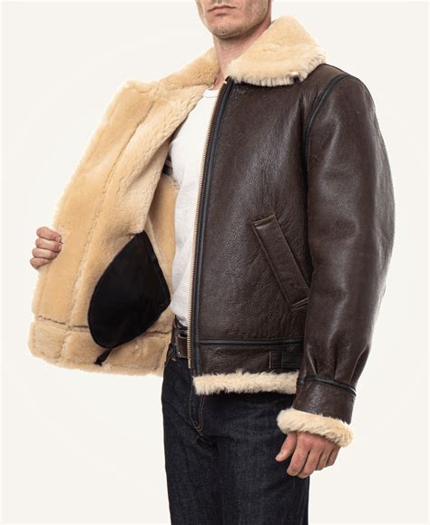 Mens Classic Brown Sheepskin B3 Bomber Shearling Jacket
