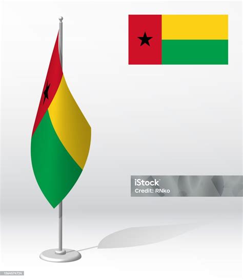 기니 비사우 깃발은 엄숙한 이벤트 등록을 위해 깃대에 표시 외국 손님을 충족 기니의 국가 독립 기념일 흰색의 사실적인 3d 벡터 12월에 대한 스톡 벡터 아트 및 기타