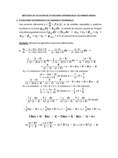 Variables Separables Pdf Ecuaciones Objetos Matemáticos