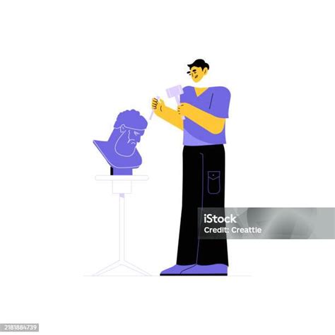 남성 조각가 조각 흉상 평면 벡터 일러스트 레이 션은 예술 창작 장인 정신 및 조각품을 상징 흰색 배경에 고립되어 있습니다 공예에 대한 스톡 벡터 아트 및 기타 이미지