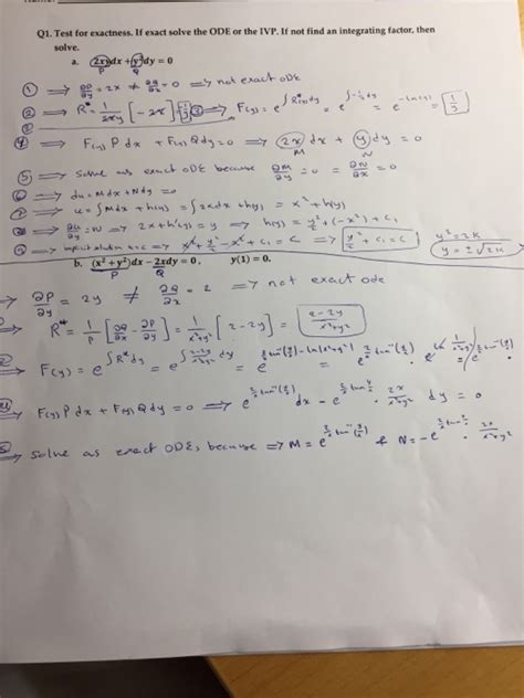 Solved 01 Test For Exactness If Exact Solve The Ode Or The