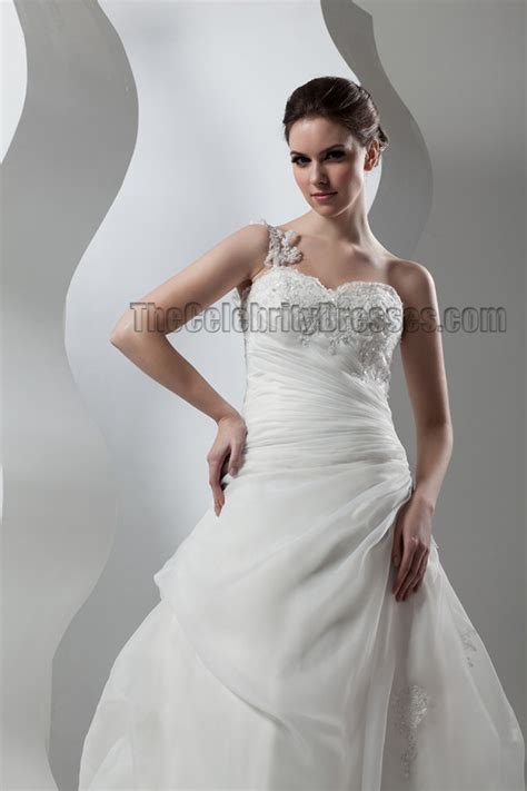 A Line One Shoulder Sweepbrush Train Wedding Dresses Thecelebritydresses