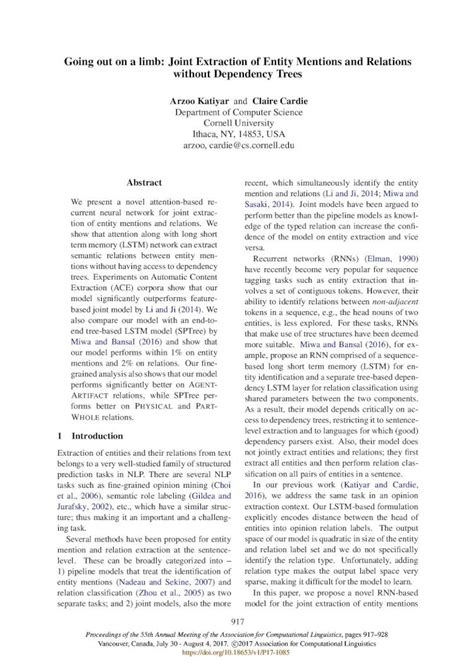 Pdf Going Out On A Limb Joint Extraction Of Entity Mentions Itv News Thus We Model The