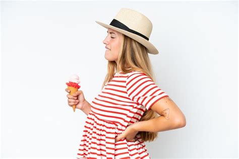 Premium Photo Young Caucasian Woman Holding A Cornet Ice Cream