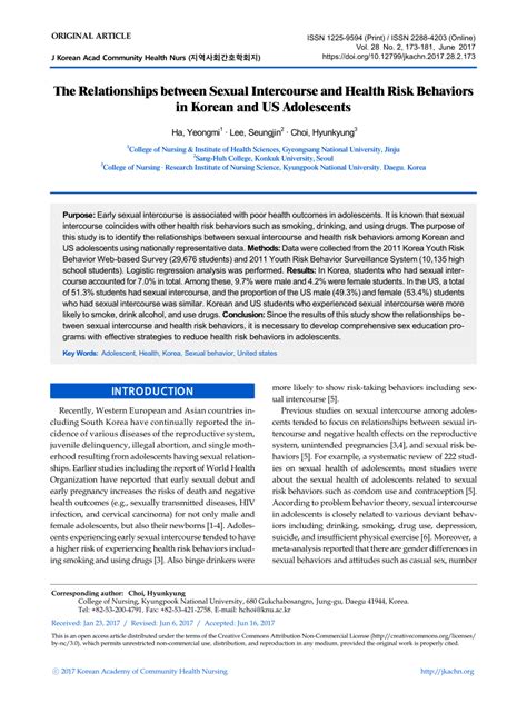 Pdf The Relationships Between Sexual Intercourse And Health Risk
