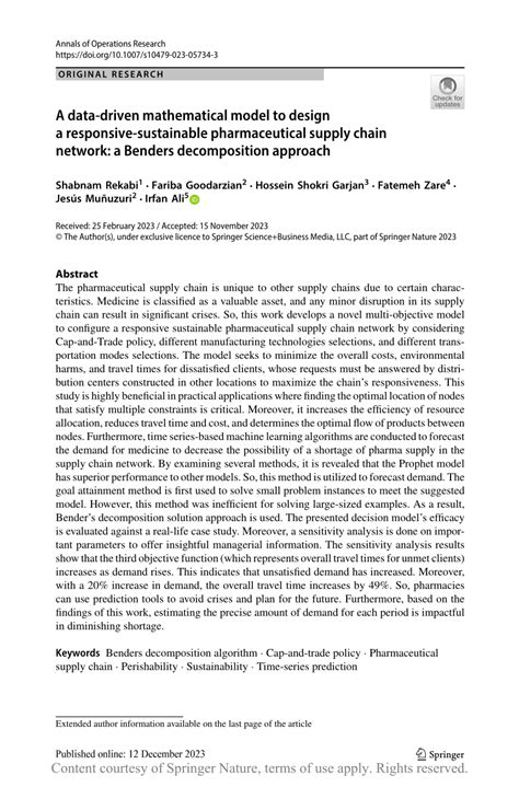 A Data Driven Mathematical Model To Design A Responsive Sustainable