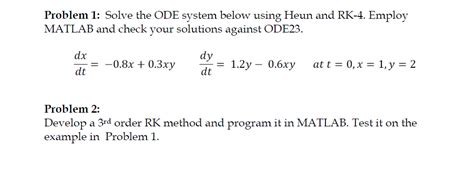 solved problem 1 solve the ode system below using heun and