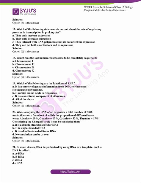 Ncert Exemplar Solutions Class 12 Biology Chapter 6 Molecular Basis