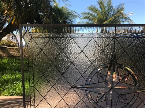 Clear Beveled Compass Rose Stained Glass Window Panel Hangings Tudor Style Diamonds Home Decor