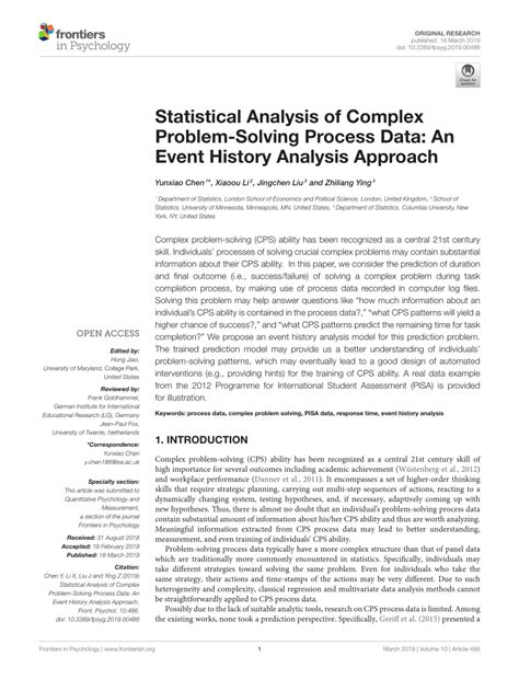 Pdf Statistical Analysis Of Complex Problem Solving Process Data An