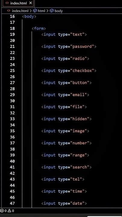 All Input Types In Html Html Htmltutorial Shorts Youtubeshorts Shortsvideo Viralshort