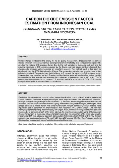 Pdf Carbon Dioxide Emission Factor Estimation From Indonesian Coal