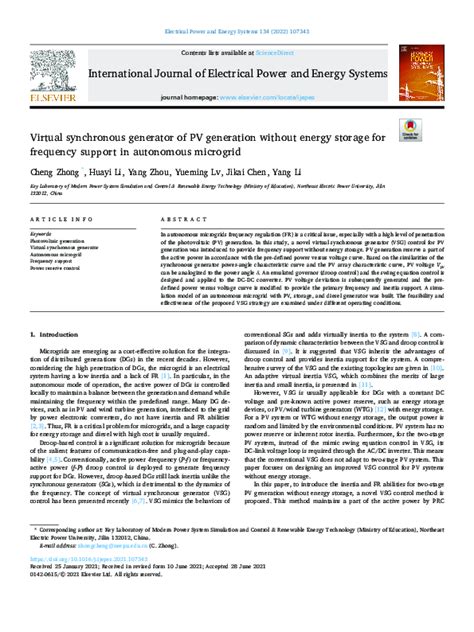 Pdf Virtual Synchronous Generator Of Pv Generation Without Energy