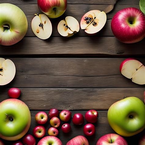 Premium AI Image Red Apples Wooden Table Decoration Background