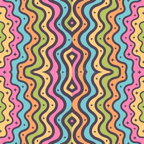 Abstract Seamless Geometric Pattern Mix Of Stripes And Shapes In Retro Style Stock Vector