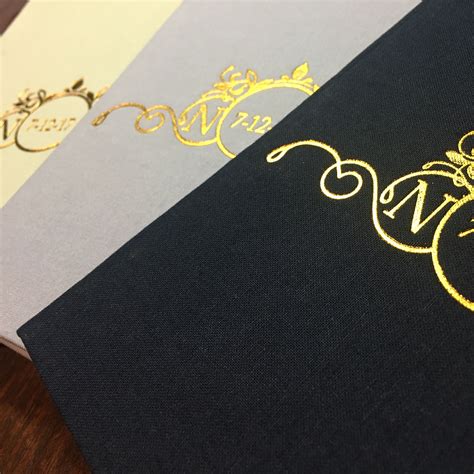 Gold Foil Stamped Monogram And Wedding Date Linen Pocket Fold Invite