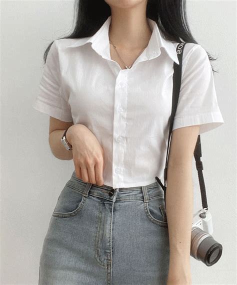 [2color]뒷밴딩 크롭 셔츠 에이블리