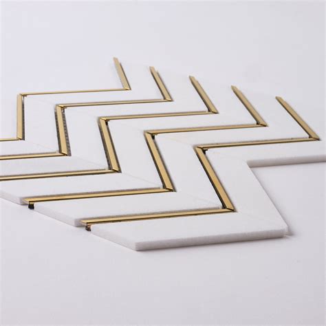 Glam Thassos White Gold Brass Chevron Marble Mosaic Tilezz