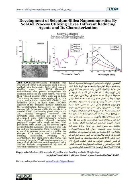 Pdf Development Of Selenium Silica Nanocomposites By Sol Gel Process Utilizing Three Different