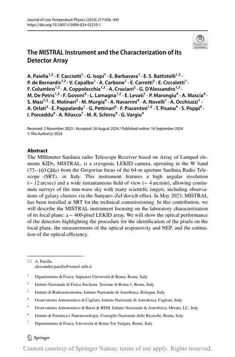 Pdf The Mistral Instrument And The Characterization Of Its Detector Array