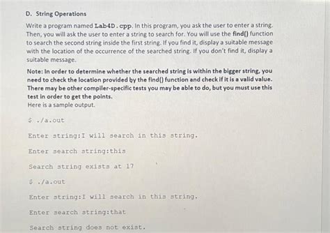 Solved D String Operations Write A Program Named Lab4D Cpp Chegg