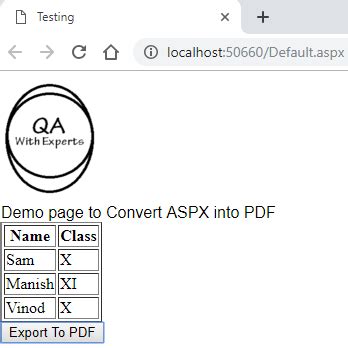 Asp Net Convert Aspx Page To Pdf In Asp Net Using Itextsharp Qa