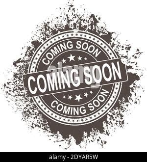 Grunge Blue Coming Soon With Star Icon Round Rubber Stamp On White