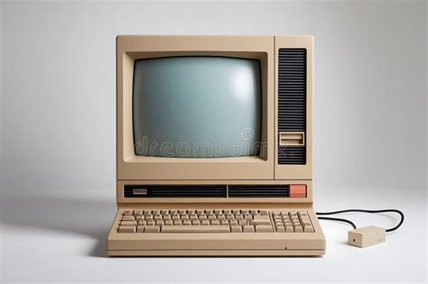 Retro Computer Vintage Personal Computer Beige Plastic Case Crt Monitor Integrated Keyboard