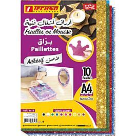 PAPIER MOUSSE ADHESIVE PAILLETE A PAQUET DE COULEURS TECHNO REF