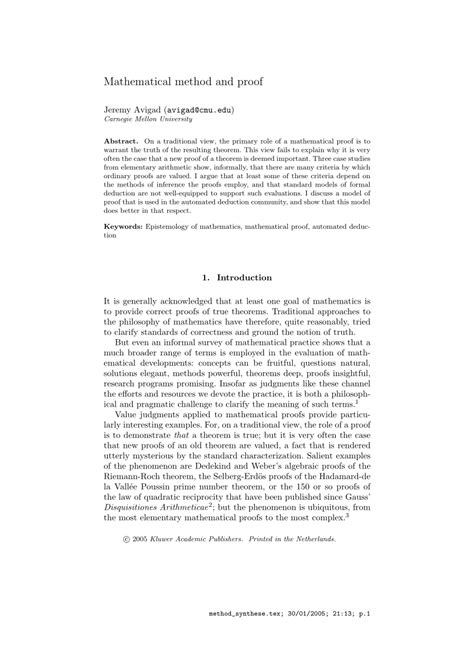 Pdf Mathematical Method And Proof