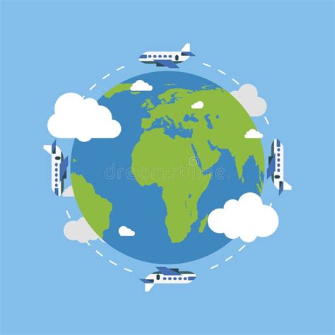 Earth Globe With Plane Earth In Flat Style Plane Flying Earth Stock