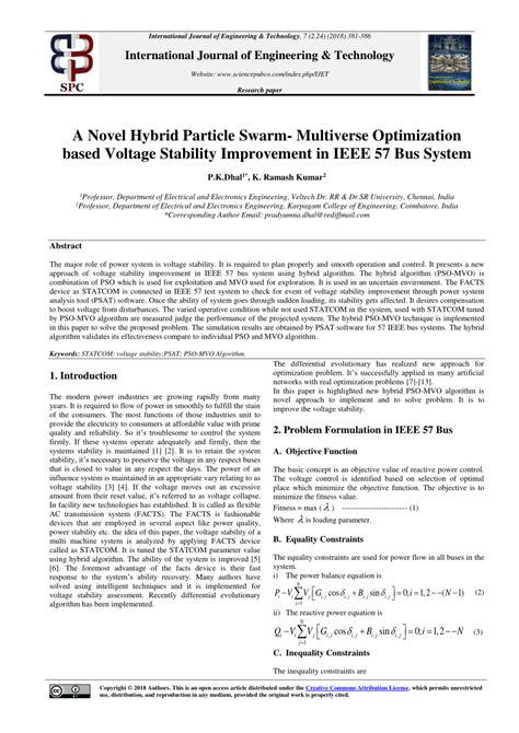 Pdf A Novel Hybrid Particle Swarm Multiverse Optimization Based Voltage Stability Improvement