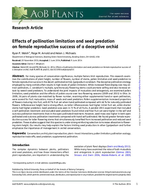 Pdf Effects Of Pollination Limitation And Seed Predation On Female