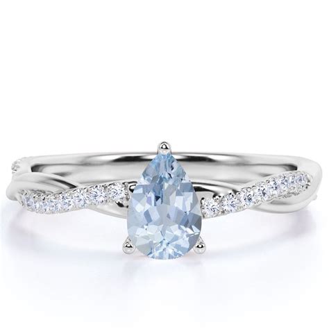 JeenMata 1 Carat Pear Shaped Created Aquamarine Eternity Ring In 18k
