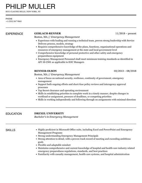Emergency Management Resume Samples Velvet Jobs