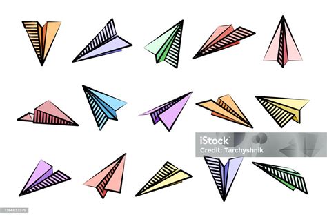 Divers Avions En Papier Dessinés À La Main Avions Doodle Colorés Icône