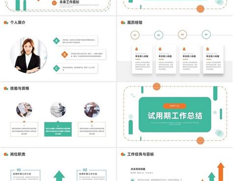 绿色橙色简约手绘转正述职报告ppt模板 包站长